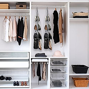 Ceuku Hanging Handbag Organizer 2 Pcs Hanging Purse Organizer with 8 Easy Access Pockets Dustproof Hanging Bag Organizer for Purse Handbag, Purse Organizer for Closet Space Saving Grey 46” L x 13.8” W