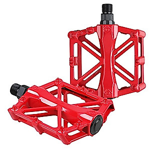 Bike Pedals Mountain Bike Pedals Aluminum CNC Bearing Bicycle Pedals, Road Bike Pedals with 16 Anti-Skid Pins Lightweight Platform Pedals for BMX/MTB Bike 9/16" Spindle Red