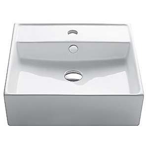 Kraus KCV-150 Elavo Square Vessel Porcelain Ceramic Bathroom Sink with Overflow, 18 1/2, 18.63, White