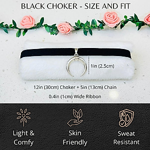 STACKABLE CREATIONS Black Suede Leather Choker Necklace with Silver Crescent Moon Pendant for Women Men