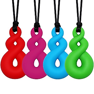 Chew Necklaces for Sensory Kids, Sensory Chew Necklaces for Boys and Girls with Autism, ADHD, SPD, Chewing or Special Needs, Silicone Chewy Necklace Sensory Toys for Adults Teens 4 Pack