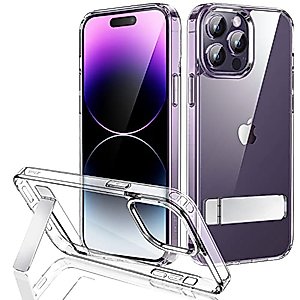 JETech Kickstand Case for iPhone 14 Pro Max 6.7-Inch (NOT for iPhone 14 Pro 6.1-Inch), Support Wireless Charging, Slim Shockproof Bumper Phone Cover, 3-Way Metal Stand (Clear)