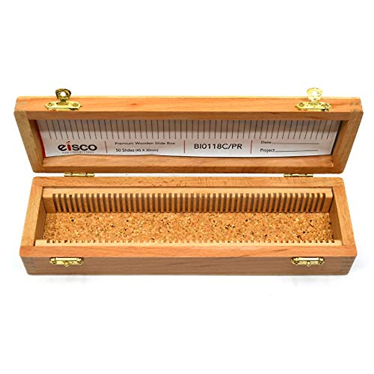 EISCO Wooden Slide Box for Size 45mm x 30mm Slides, Holds 50 Slides, Double Clasp Lid Labs