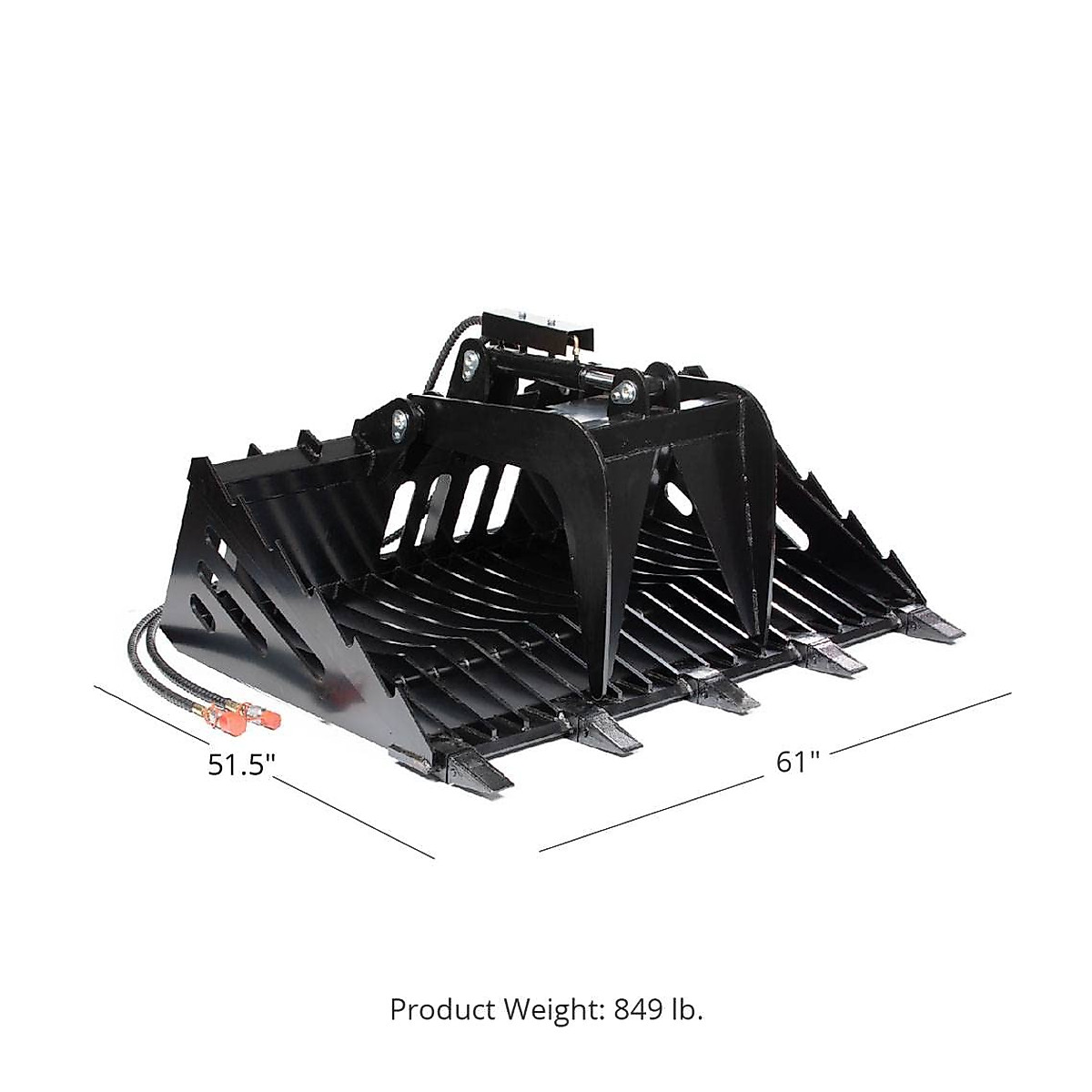 Titan Attachments 60-in Fine Grade Rock Grapple Skeleton Rake with Teeth, Universal Skid Steer Quick Tach