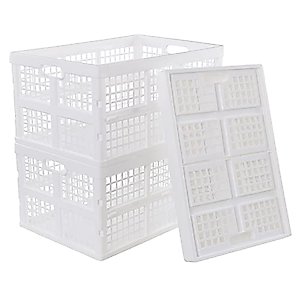 Dehouse 3-Pack Large Folding Storage Basket, 40 L Plastic Collapsible Storage Crate, White