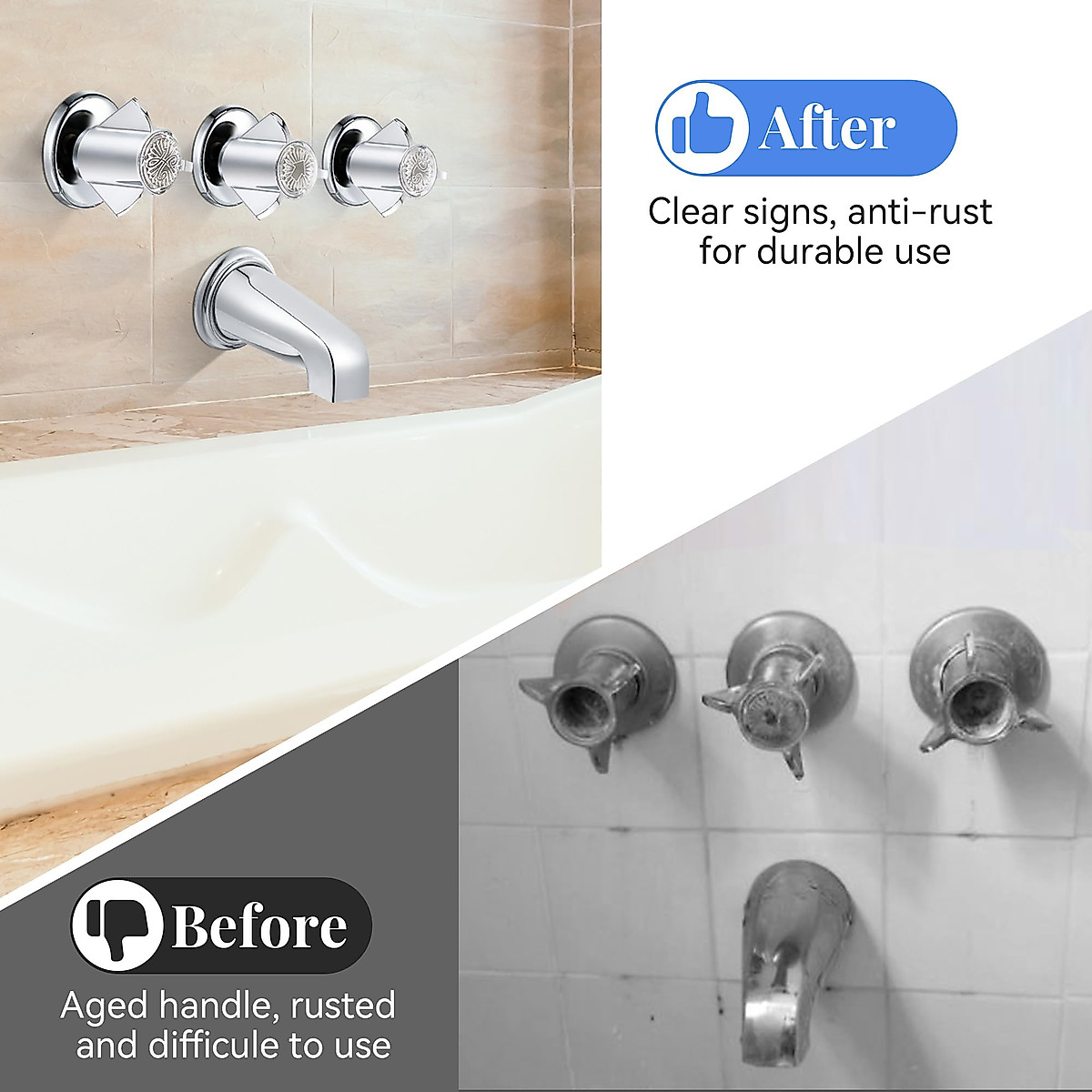 Dreyoo 3 Handle Bathtub Shower Tub Trim Set Compatible with Sayco Bathtub Faucets, 16 tooth Bathroom Shower Faucet Knobs Replacement, Hot, Cold and Diverted Sink Faucet Knobs Replacement Parts