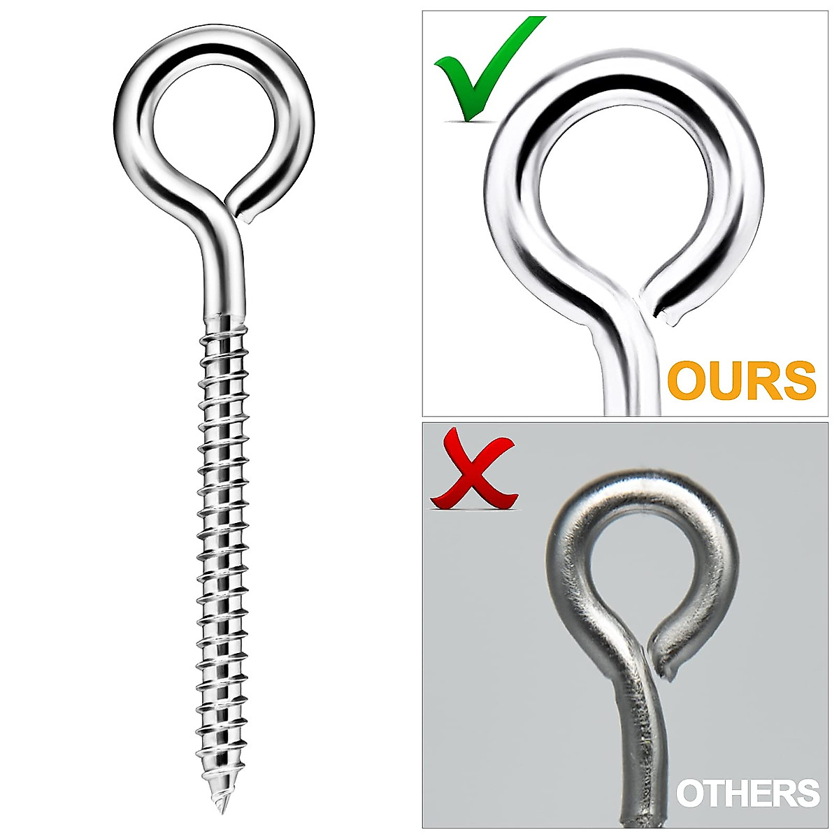 Eye Hooks Screw in Heavy Duty，304 Stainless Steel Eye Bolt，3.5 Inches Long Eye Screws Ring ，Swing Hooks for Hammock Stand, Swings Chair,Yoga , Indoor & Outdoor，Self Tapping Screws 4 Pack