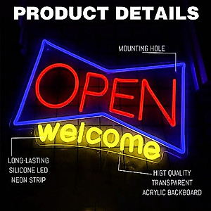 KUshopfast Open Neon Signs For Business, LED Neon Open Sign, USB Powered Open Sign For Window Business Storefront Bar Salon Hotel Cafes Restaurants,16IN