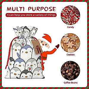 Cute Penguinchristmas Drawstring Gift Bag, Linen Drawstring Gift Bag, Reusable Drawstring Gift Bag, Used For Christmas, Birthday, Wedding Supplies