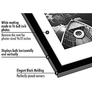 Americanflat 9x12 Picture Frame in Black - Set of 5 - Use as 6x8 Picture Frame with Mat or 9x12 Frame Without Mat - Plexiglass Cover and Sawtooth Hanging Hardware for Horizontal or Vertical Display