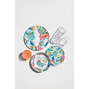 TarHong Sandbar Brights 12 Piece Dinnerware Set for Indoor/Outdoor, Pure Melamine Shatterproof,4 Dinner Plates, 4 Salad Plates, 4 Bowls