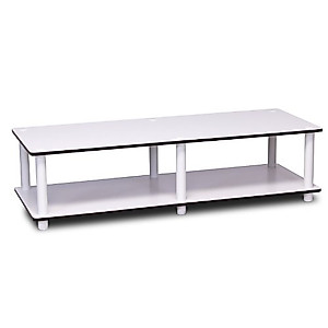 Furinno Just No Tools Wide TV Stand, White & Just 3-Tier Turn-N-Tube End Table/Side Table/Night Stand/Bedside Table with Plastic Poles, 1-Pack, White/White