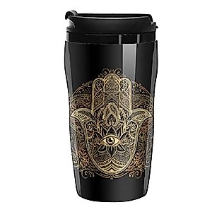 Ornate Amulet Hamsa Hand of Fatima Water Bottle Double Wall Tumbler Cup with Lid Reusable Coffee Mug for Tea Coffee 250ml
