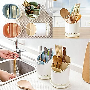 spolis Kitchen Utensil Holders Cutlery Drying Rack for Counter with Catch Pan and Drain Hole, Anti Tilting Kitchen Silverware Drainer Basket Sink Caddy for Forks, Knives, Spoons, Chopsticks-Blue