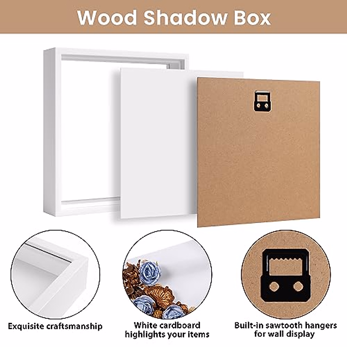 Califortree 8x8 Shadow Box Frame - Memory Box Display Case for Memorabilia Flower Awards Medals Wedding Photos and Keepsake, White