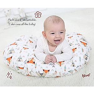 LAT Nursing Pillow and Positioner,Best for Mom Breastfeeding Pillow,100% Cotton Soft Fits Snug On Infant (Giraffe & Elephant)