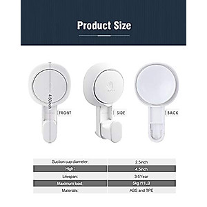 LUXEAR Suction Cup Hook Towel Hooks Shower Hooks Removable Kitchen Suction Hooks Vacuum Wall Holder for Home Bathroom Holder for Loofah Sponge Towel Key Coat Bag - 2 Pack