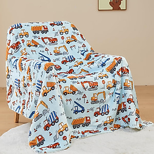 NEWCOSPLAY Sherpa Throw Blanket Cute Soft Aesthetic Fleece Blanket for Kids Girls Boys Teens Cozy Blanket for Bed Couch Camping (Excavator, Throw(50"x60"))