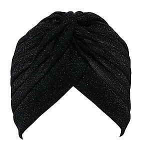 GETACOTA Pleated Glitter Turban for Women Stretchy Hat Beanie Headwrap Knot Twist Elastic Chemo Slip on Cap Headwear Accessories (Black)