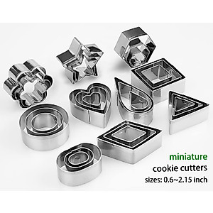 YXCLIFE Mini Cookie Cutters Set - 30Pcs Small Heart Star Flower Round Square Hexagon Oval Diamond Shapes Cookie Cutters, Polymer Clay Cutters for Kids, Geometric Set for Biscuit Cutter, Fruit Cutter