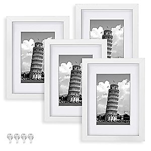 Nacial Picture Frames 8x10 Set of 4, White Photo Frame, Display 5x7 Photo with Mat and 8x10 photo without Mat, Picture Frames Collage for Wall or Tabletop