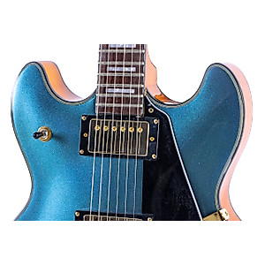 Acoustic Semi-Hollow-Body Electric Guitar, 6 Strings, Stainless Steel Frets, Full Size,Playing Jazz, Solo For Beginners Starters Intermediates and Professionals Right Handed Color Sky Bule