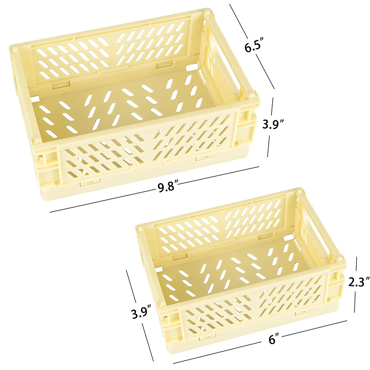 Tixill 2-Pack Mini Foldable Plastic Baskets for Organizing and Storage, Collapsible Storage Crate for Home Kitchen Bedroom Bathroom Office (5.9x3.8x2.2, Yellow)
