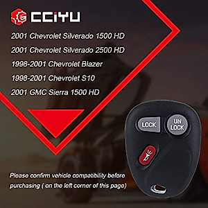 cciyu 1X Remote Start Car Auto Key Fob 3 Buttons Replacement Key Keyless Entry Replacement for C hevy Blazer S10 Silverado 1500 1500 HD 15732803