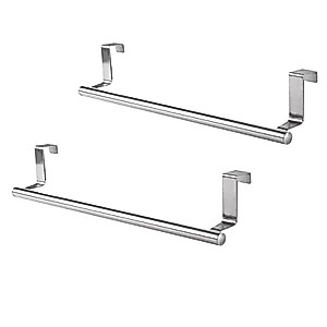 2Pcs Towel Rack Over Door, Towel Bar Hanging Holder, Stainless Steel Bathroom Kitchen Cabinet Towel Rag Rack, Shelf Hanger