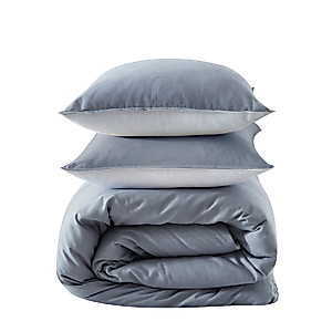 Kenneth Cole New York - Queen Duvet Cover Set, Reversible Cotton Bedding with Matching Shams, All Season Home Decor (Nila Grey, Queen)