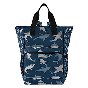 ALAZA Dark Blue Shark Fish Diaper Bag Backpack Multifunction Travel Back Pack Large Capacity Bag