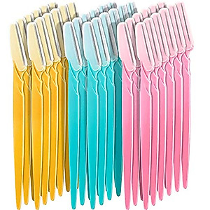 Boao 60 Pieces Eyebrow Razor Eyebrow Razors Shaver Microblades for Women Face Hair Dermaplaning Tool Shaper Trimmer with Precision Cover Skincare Party Favors (Pink, Blue, Yellow)