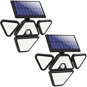Luposwiten Solar Outdoor Lights, 4 Heads Motion Sensor Outdoor Lights IP65 Waterproof Solar Flood Lights Outdoor 302 LED Outdoor Solar Lights for Yard, Garage, Garden, Patio, Front Door (2 Packs)