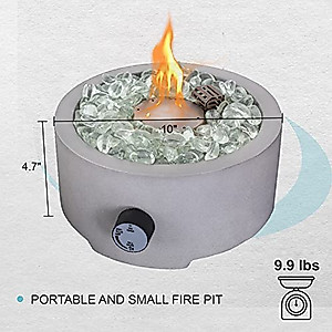 Tabletop Propane Fire Pit, 10 Inch Round Concrete Gas Burning Fire Bowl, Portable Fireplace, 10,000 BTU Propane Tank Outside w/Glass Beads for Garden, Patio Campfire Table with Umbrella Hole- Round
