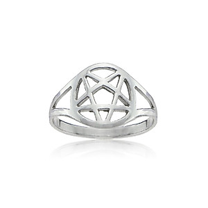 Hoops & Loops 925 Sterling Silver Pentagram Pentacle Five Pointed Star Band Wide Chunky Ring for Women Men Teen Girls Teen Boys, Size 5