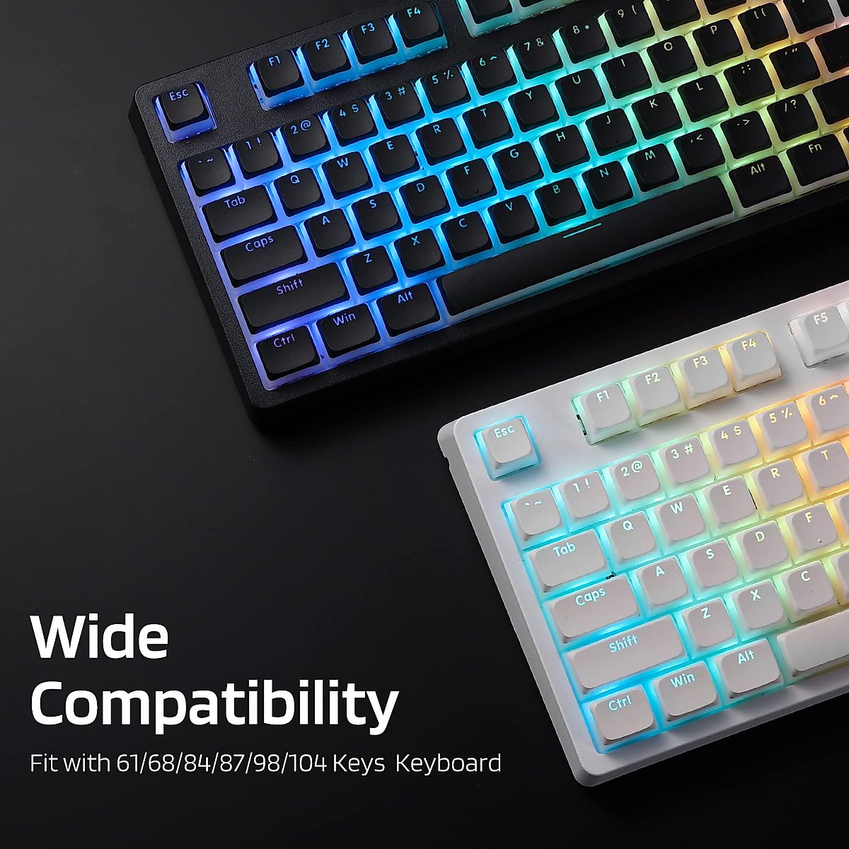 LTC LavaCaps PBT Double Shot 116-Key Pudding Keycaps Set, Translucent XDA Profile for ISO & ANSI Layout 61/68/84/87/104 Keys Mechanical Keyboard, with Keycap Puller - (Only Keycaps), White
