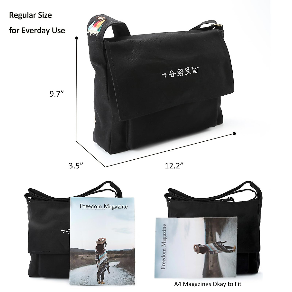 Togood Literary Canvas Crossbody Bag Casual Shoulder Bag Hobo Bags Fashion Simple Bag (Black)…