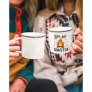 Nefelibata Camping Coffee Mug Set of 4 Happy Campers Campfire Tea Cups for Coffee, Tea, Milk Travel Ceramic Mug Camping Lover Holiday Gifts