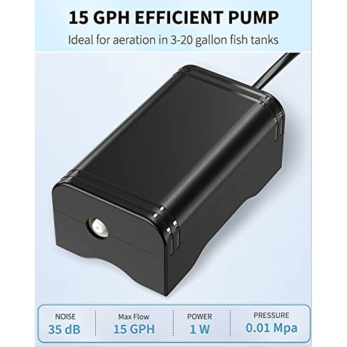 Pawfly Mini Aquarium Air Pump for 3-20 Gallon Nano Fish Tanks 15 GPH Oxygen Aerator Pump with Bracket Airline Tubing Air Stone Control Valve and Check Valve Accessories