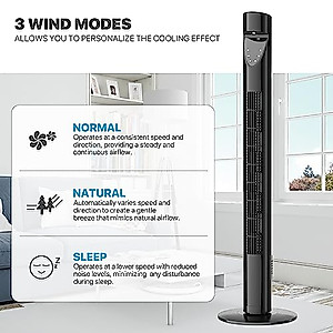 mollie Oscillating Quiet Tower Fan with Remote Control 3 Speeds 12H Timer Portable LED Display 38 Inch Electric Air Circulator Cooling Floor Standing Fan for Home Bedroom Office Living Room Black