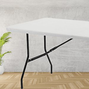 Fitted Rectangle Tablecloth for 6 Foot Tables – Reusable Elastic Edge Table Cover for Folding Banquet Tables – Washable 100% Polyester Fabric with Mitered Corners for Parties and Picnics (32x72 inch)