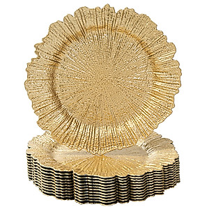 MAONAME Gold Charger Plates Set of 12, Reef Plate Chargers for Dinner Plates, Plastic Decorative Plates for Table Setting, Thanksgiving, Christmas