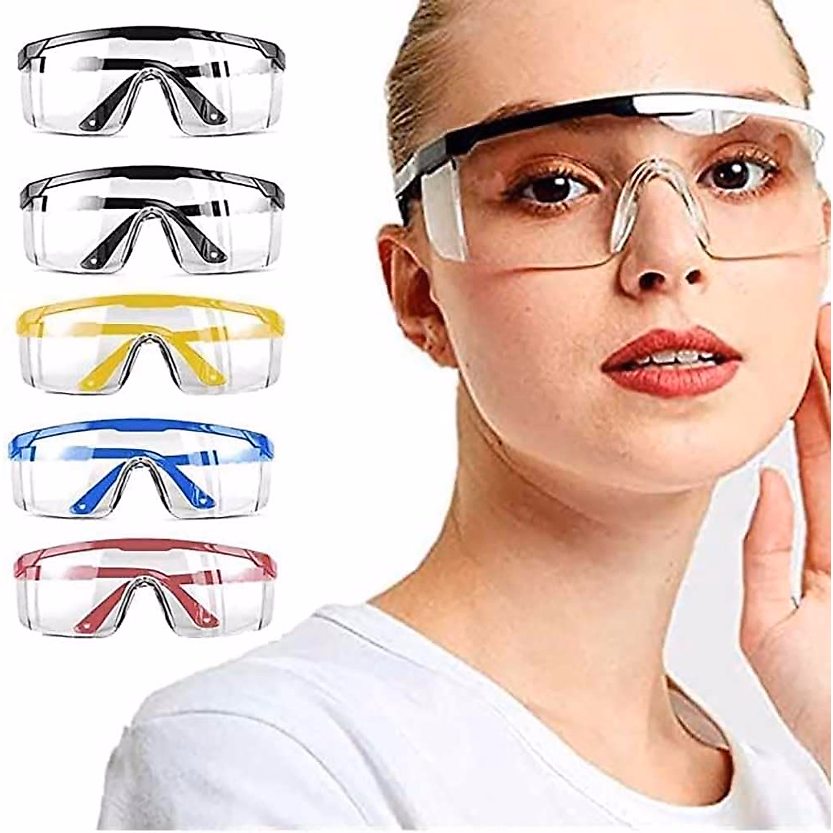 5 PACK Safety Glasses Safety Goggles for Men Women Clear Z87 Anti-fog Wide Vision Safety Glasses Over 5.3'' Eyeglasses, UV 400 Blocking Protection Eyewear Adjustable Temples Eye Shied for Nurse