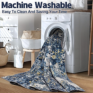 8x10 Area Rug for Living Room Bedroom: Large Washable Rug with Anti-Slip Backing Non-Shedding Stain-Resistant Soft Abstract Carpet for Dining Room Nursery Home Office (Blue/Multi)