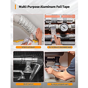 Aluminum Foil Tape,2 inch x 22 Yards-66FT (3.9 mil), Duct Tape, Heat Resistant, Insulation Tape for HVAC, Metal Repair, Heavy Duty Tape for Ductwork, Dryer Vent (22YD Silver)