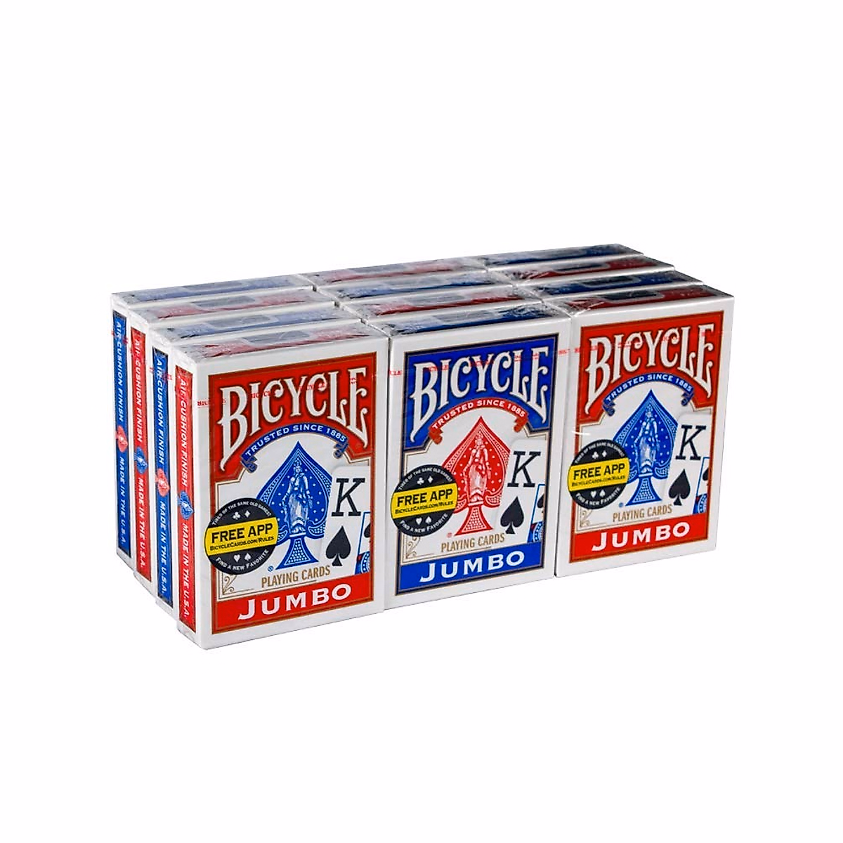 Bicycle Poker Standard Size Jumbo Face Index Playing Cards, Blue/Red, 12 Piece