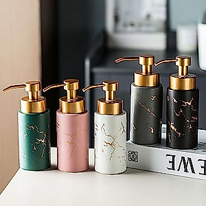 Glass soap Dispenser with Pump-Broad, Ceramic Foaming Soap Dispenser, Marble Foam Soap Dispenser with Gold Pump, Hand Foaming Dispenser for Barthroom Accessories-Grey-Solid Color (Color : Black, Si