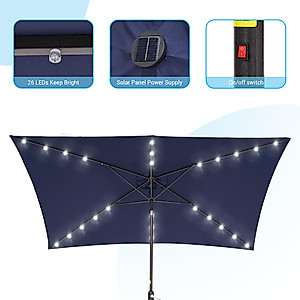 Bonosuki Rectangle Patio Umbrella with Solar Lights, 10x6.5ft Rectangular Umbrella Outdoor Patio with Tilt and Crank for Garden, Deck, Backyard, Pool and Beach