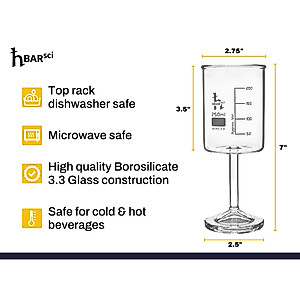 hBARSCI Handmade Beaker Wine Glass, Made of Lab Grade Borosilicate 3.3 Glass - 250mL Capacity, Dishwasher Safe