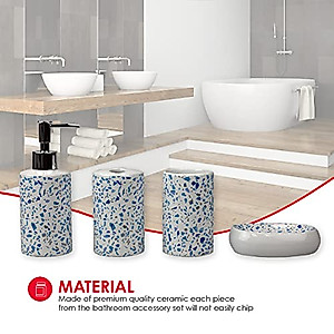 Home Basics, Blue Trendy Terrazzo 4 Piece Ceramic Bath Accessory Set